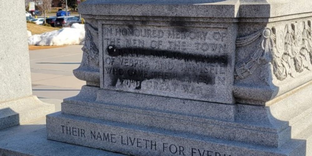 Vandalism at Barrie Cenotaph, Military Heritage Park | Barrie 360