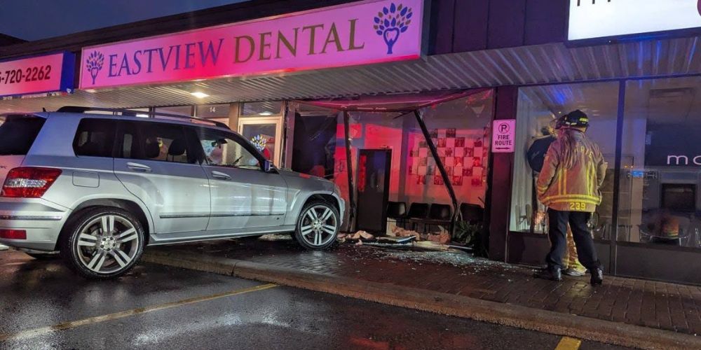 Crash course. Vehicle slams into business in east end Barrie plaza ...