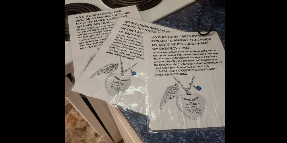 Pendant necklace urn containing son's ashes missing in Barrie