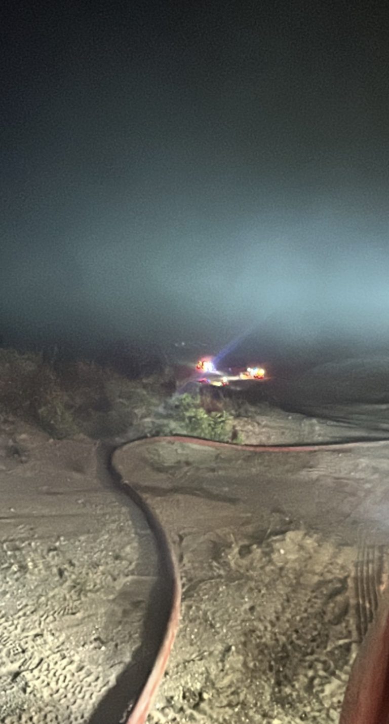 Springwater fire crews battle flames in wood chip pile